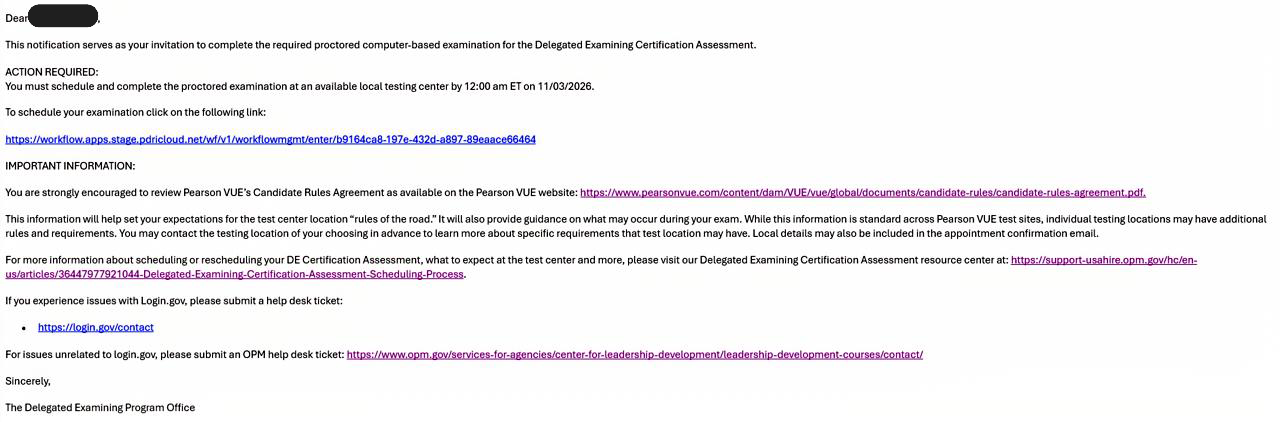 Registration & Scheduling – Delegated Examining